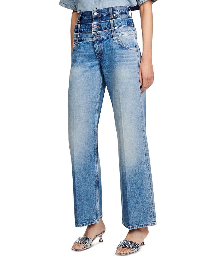 Sandro Triple Waistband Bootcut Jeans In Blue Jean | Bloomingdale's