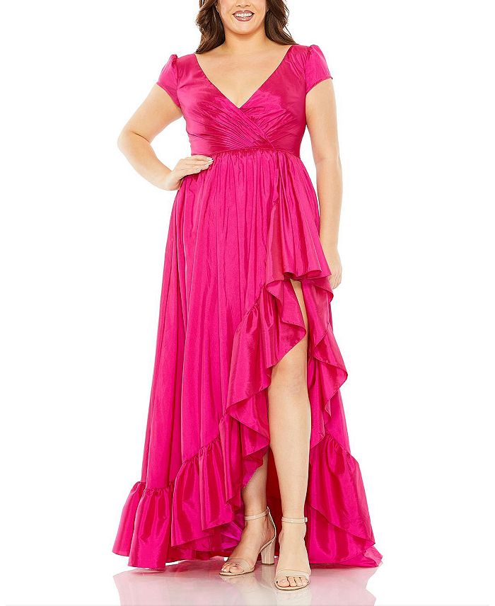 Mac Duggal Mac Duggal V-Neck Ruffle Side Slit Plus Size Gown ...