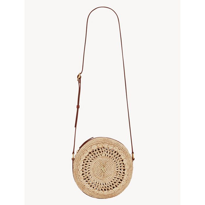 Saint Laurent Sac Round in Raffia and Smooth Leather | Bloomingdale's