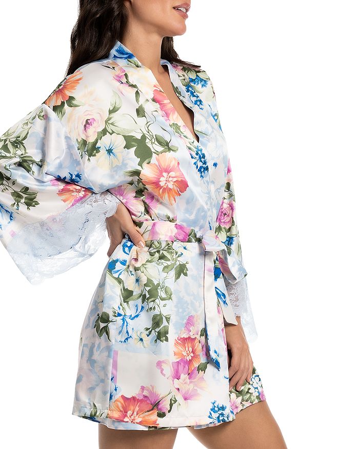 In Bloom by Jonquil Floral Lace Trim Satin Robe | Bloomingdale's