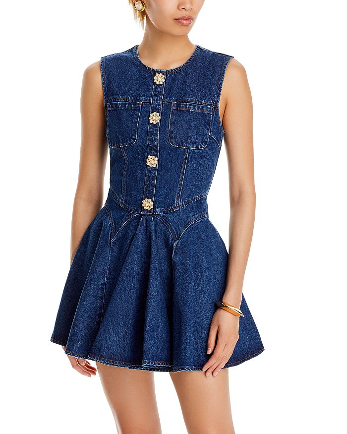 Self-Portrait Denim Skater Mini Dress | Bloomingdale's