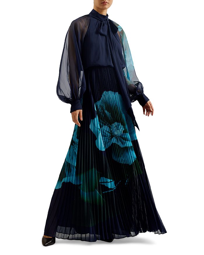 Ted Baker Tie Neck Pleated Maxi Dress | Bloomingdale's