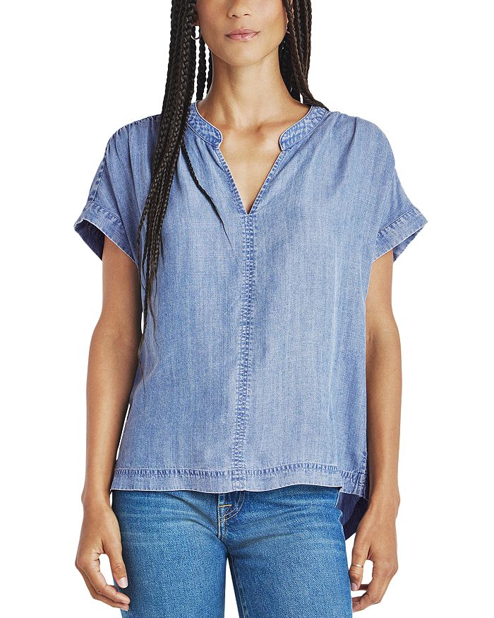 Splendid Wynne Indigo Split Neck Blouse | Bloomingdale's
