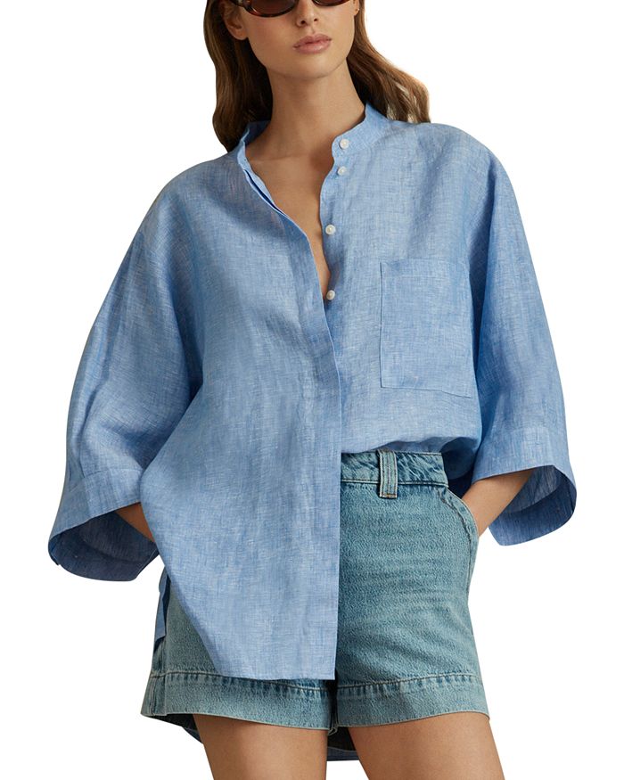 REISS Winona Button Front Linen Shirt | Bloomingdale's