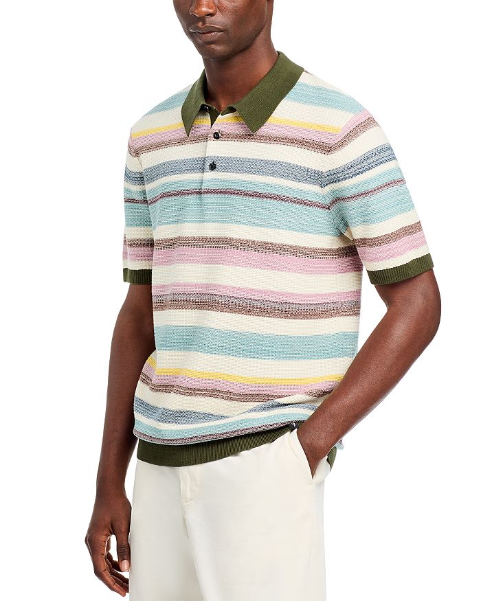 Scotch And Soda Cotton Stripe Structured Knit Regular Fit Polo Shirt