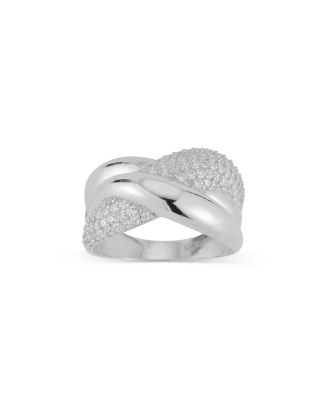 AQUA Pavé Crossover Ring in Rhodium Plated Sterling Silver - Exclusive ...