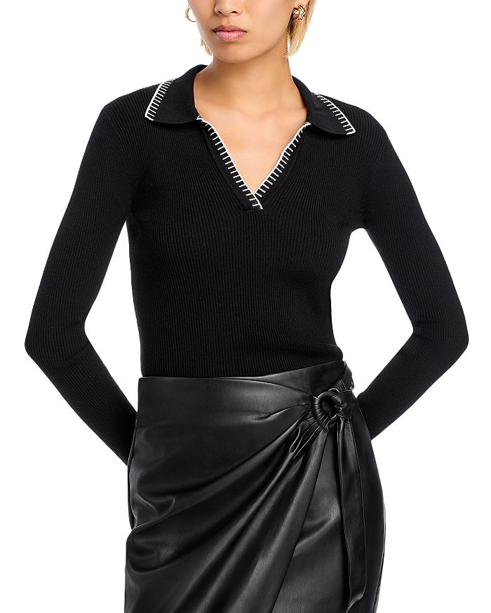 T Tahari Whipstitch Polo Sweater | Bloomingdale's