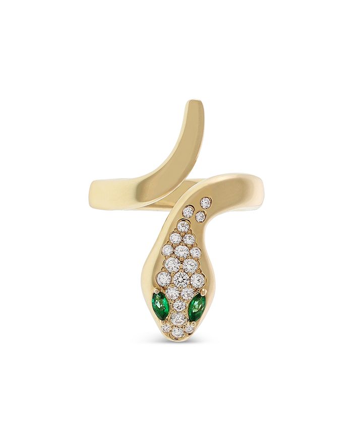 Crivelli 18K Yellow Gold Serpent Diamond & Emerald Snake Wrap Ring ...