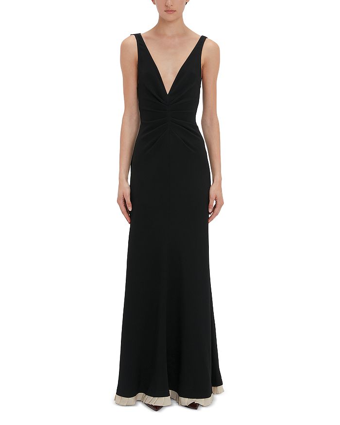 Victoria Beckham V Neck Gathered Waist Floor Length Gown | Bloomingdale's