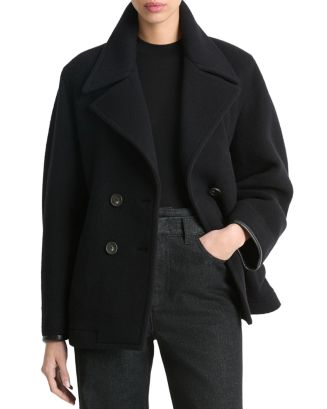 Vince Wool Blend Leather Trim Double Breasted Jacket | Bloomingdale's