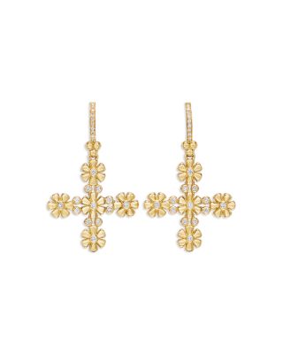 Temple St. Clair 18K Yellow Gold FJ Diamond Fiori Cross Hoop Earrings ...