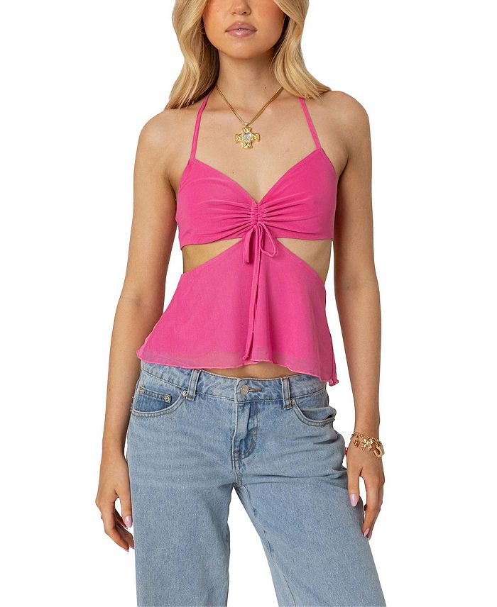 Edikted Duo Cutout Mesh Halter Top | Bloomingdale's
