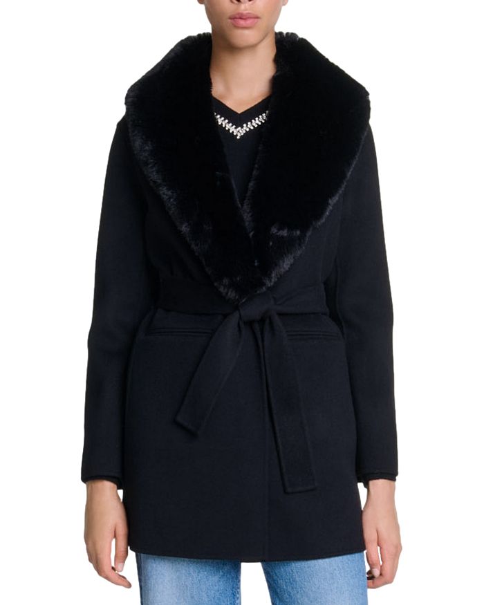 Maje Galaxyon Faux Fur Collar Coat | Bloomingdale's