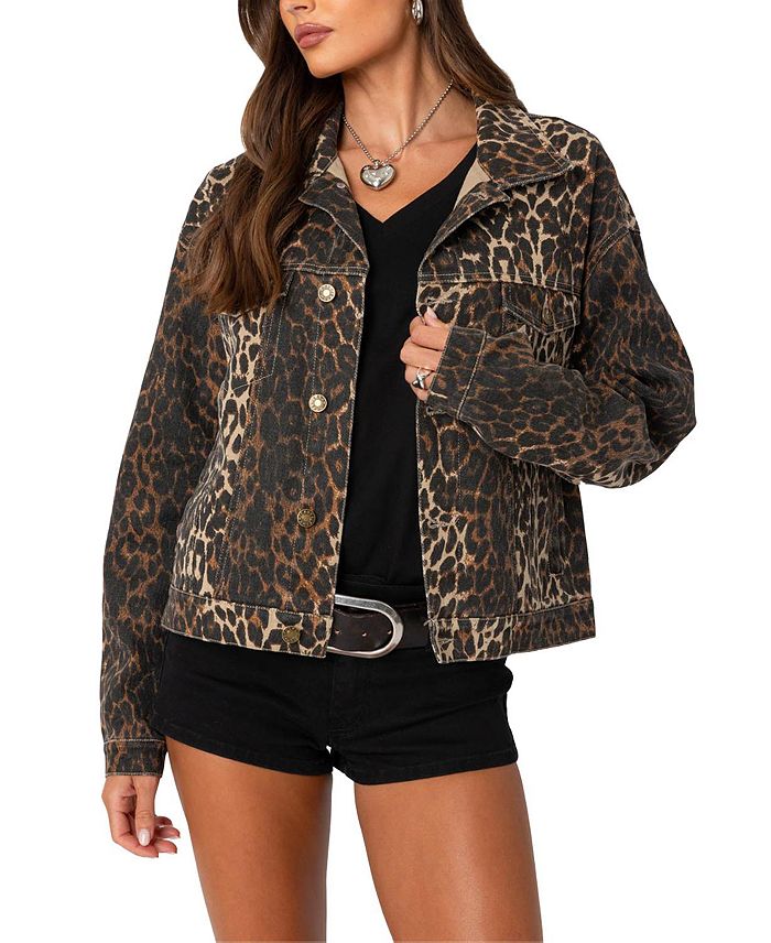 Edikted Leopard Print Denim Jacket | Bloomingdale's