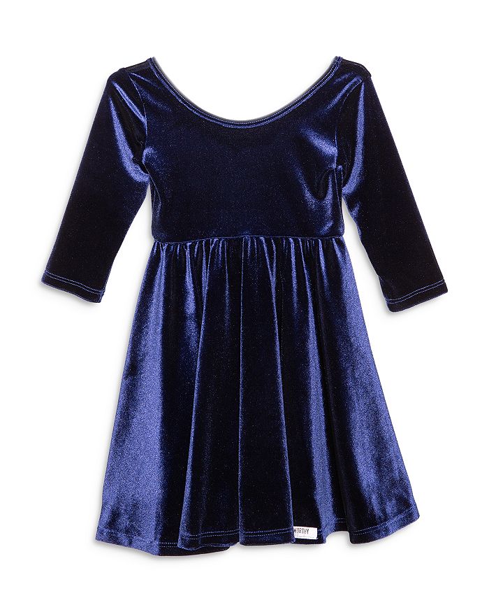 Worthy Threads Girls' Twirly Dress in Navy Stretch Velvet - Little Kid ...