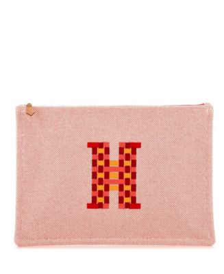 Pre-Owned HERMÈS Pre-Owned Hermes H Pouch Embroidered Canvas ...