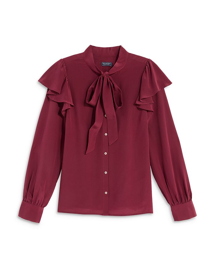 Vineyard Vines Silk Ruffle Trim Tie Neck Blouse | Bloomingdale's
