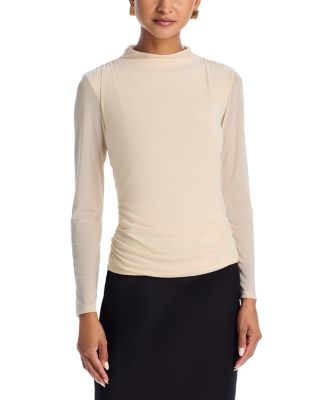 AQUA Mesh Ruched Top - Exclusive | Bloomingdale's