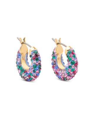 Multicolor Pave Huggie Hoop Earrings in Gold Tone