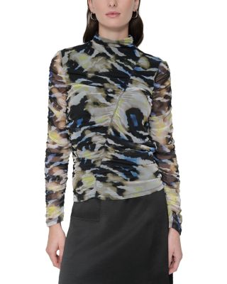 DKNY Printed Ruched Mesh Top | Bloomingdale's