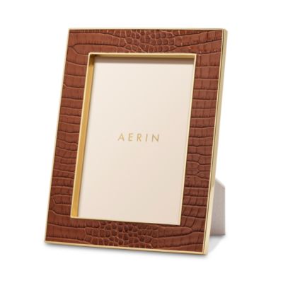Aerin Classic Croc Leather Frame  Chestnut  8 x 10