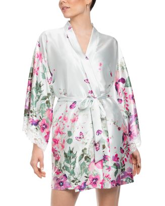 In Bloom by Jonquil Satin Floral Border Wrap Robe | Bloomingdale's