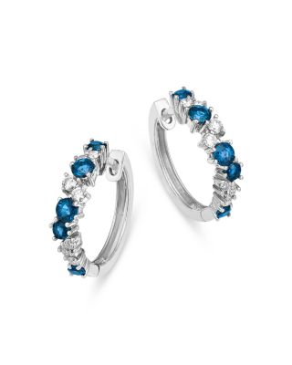 Bloomingdales Fine Jewelry Blue Sapphire & Diamond Huggie Hoop Earrings in 14K White Gold