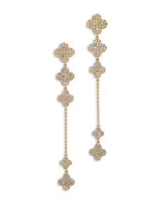 Bloomingdales Fine Collection Pave Diamond Clover Linear Earrings in 14K Yellow Gold  1.25 tcw