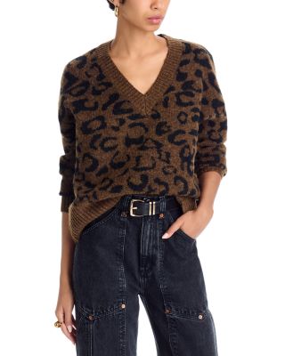 Aqua Leopard Print V Neck Sweater - Exclusive