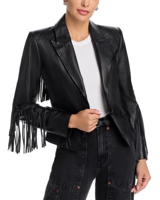 Click here for LAgence Vashti Leather Fringe Trim Blazer prices