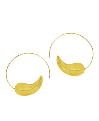 Click here for Ottoman Hands Gold Feather Pull Through Hoop Earri... prices