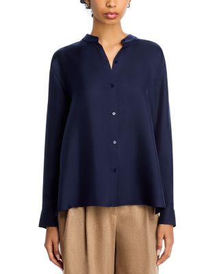 Click here for Eileen Fisher Silk Twill Mandarin Collar Top prices