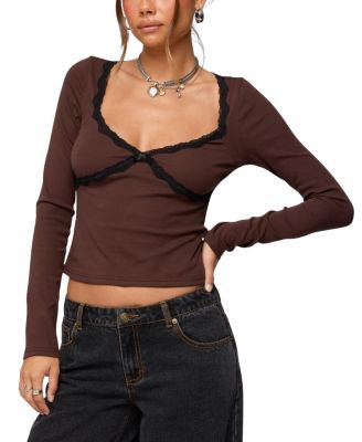 Click here for Edikted Porta Contrast Lacey Top prices