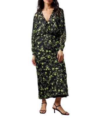Click here for Warehouse Shadow Stripe Floral Batwing Midi Dress prices