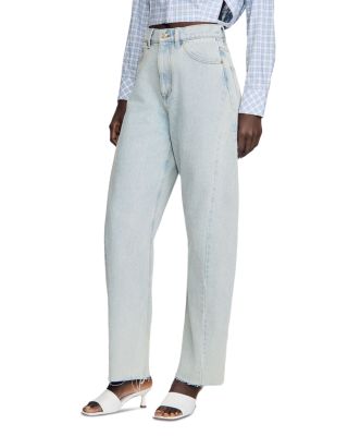 Click here for Sandro Ethan Wide Leg Barrel Jeans in Sky Blue prices