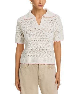 Click here for Aqua Pointelle Polo Sweater - Exclusive prices