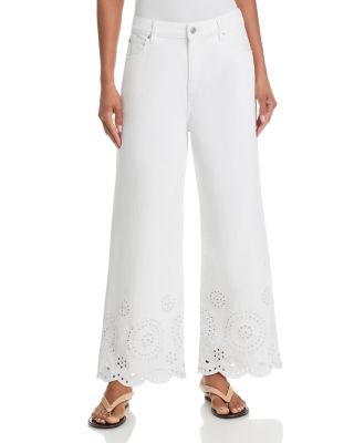 Click here for Frame The Eyelet Wide Flared Jeans in White prices