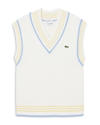 Click here for Lacoste Striped Rib Knit Cotton Sweater Vest prices
