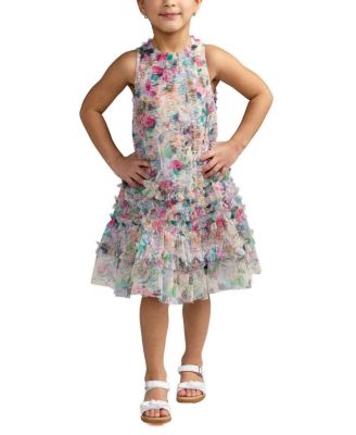 Click here for Mac Duggal Girls Mesh Floral Print A-Line Dress -... prices