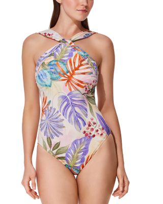 Click here for Gottex Cherry Blossom High Neck Twist Halter One P... prices