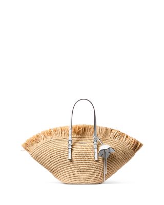 Click here for Michael Kors Isa Small Fan Crochet Straw Tote prices
