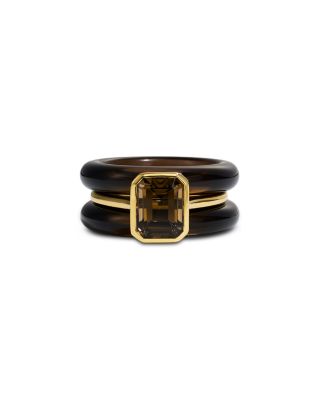 Click here for By Pariah 14K Yellow Gold Smoky Quartz Stack Rings... prices