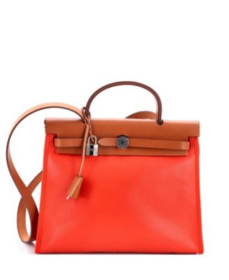 Click here for Pre-Owned HERMES 31 Herbag Zip Berline Vache Canva... prices