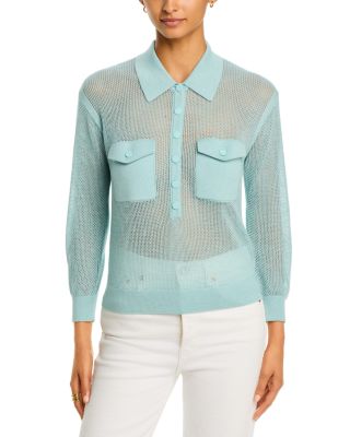 Click here for LAgence Carine Pointelle Collared Sweater prices