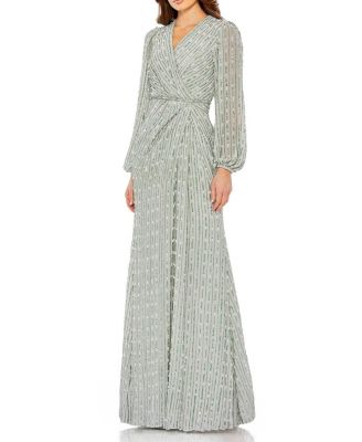Click here for Mac Duggal Sequin-Embellished Long Sleeve V-Neck E... prices