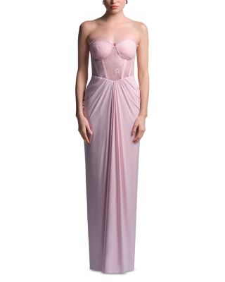 Click here for Bcbgmaxazria Lace Jersey Floor Sweeping Gown prices