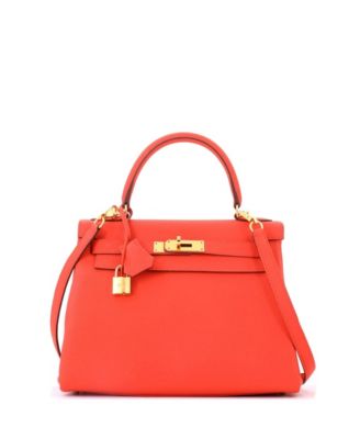 Click here for Pre-Owned HERMES Kelly 28 Handbag Orange Togo with... prices