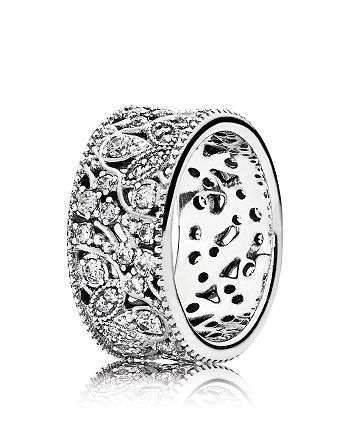 Pandora Sterling Silver & Cubic Zirconia Shimmering Leaves Ring ...