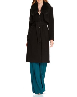 HALSTON HERITAGE HALSTON Fur Collar Double Face Coat | Bloomingdale's