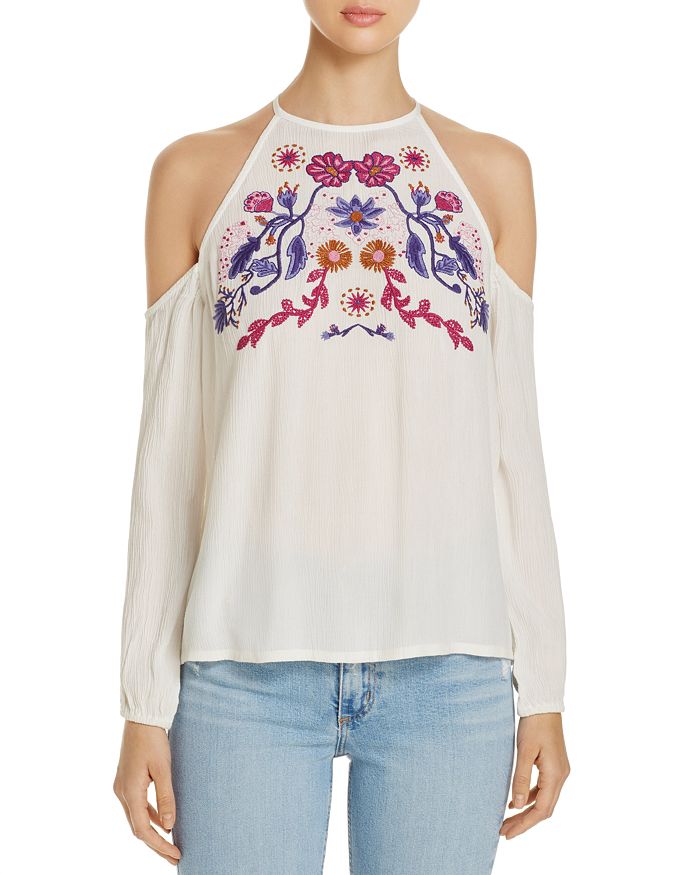 JACHS Girlfriend Cold Shoulder Embroidered Top | Bloomingdale's